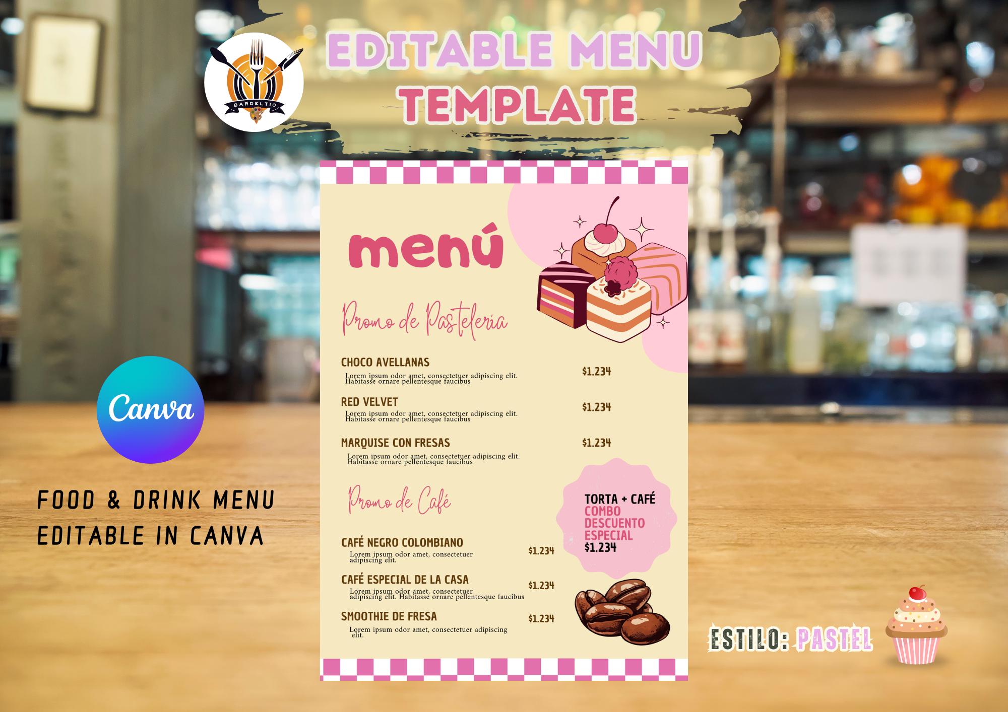 Editable Cafe Menu Template, Pastry and Coffee Menu, Cake Style, Modern ...