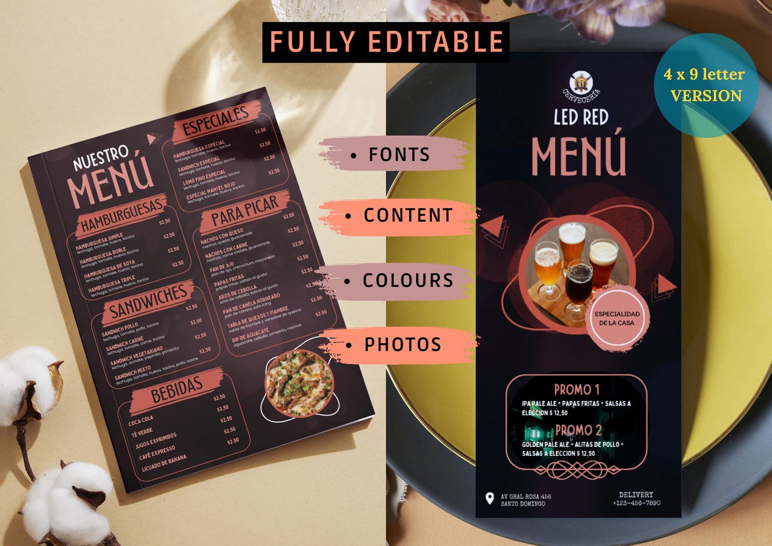 Editable Brewery Menu Template, Food and Drink Menu, Red Led Style ...