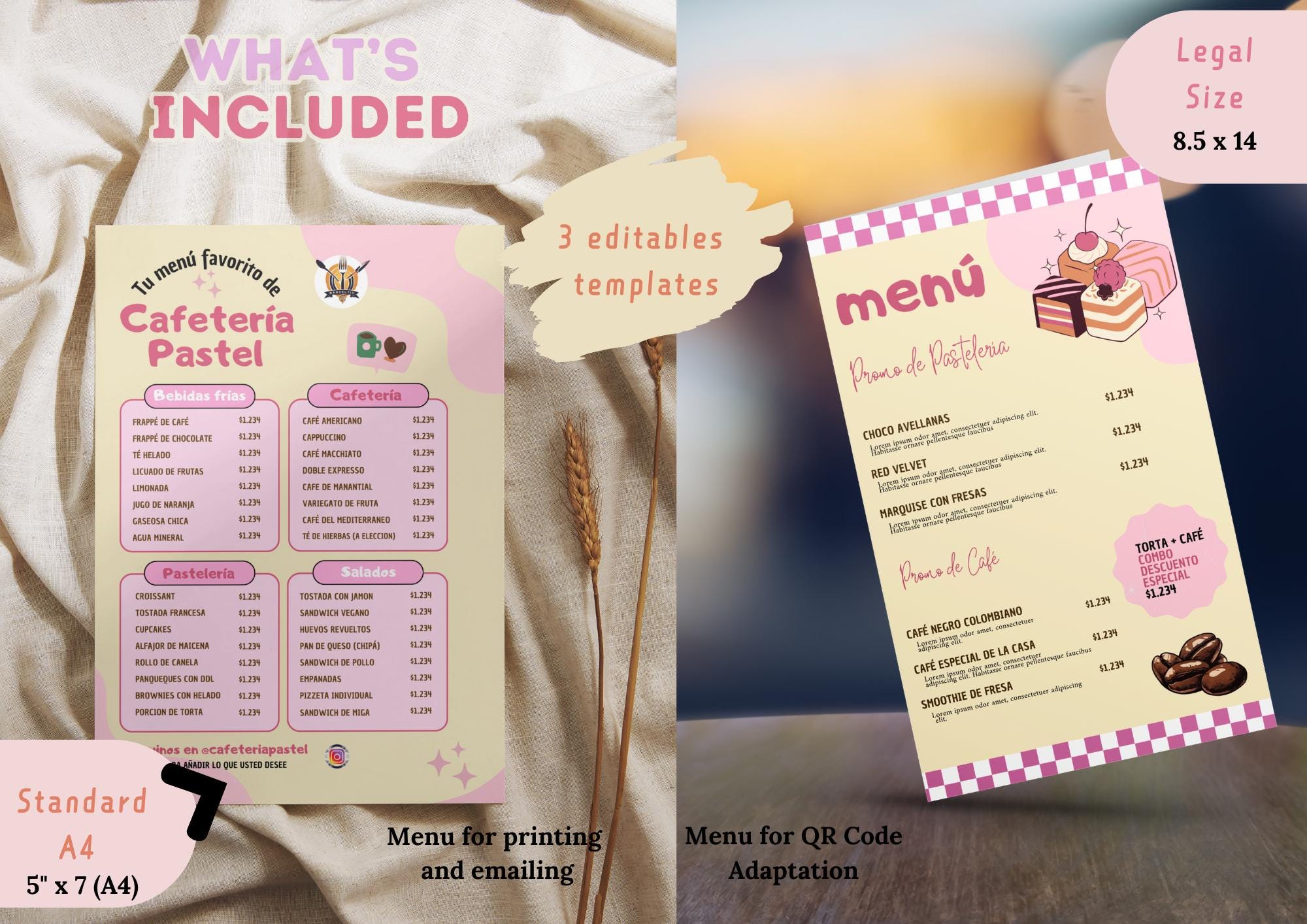 Editable Cafe Menu Template, Pastry and Coffee Menu, Cake Style, Modern ...