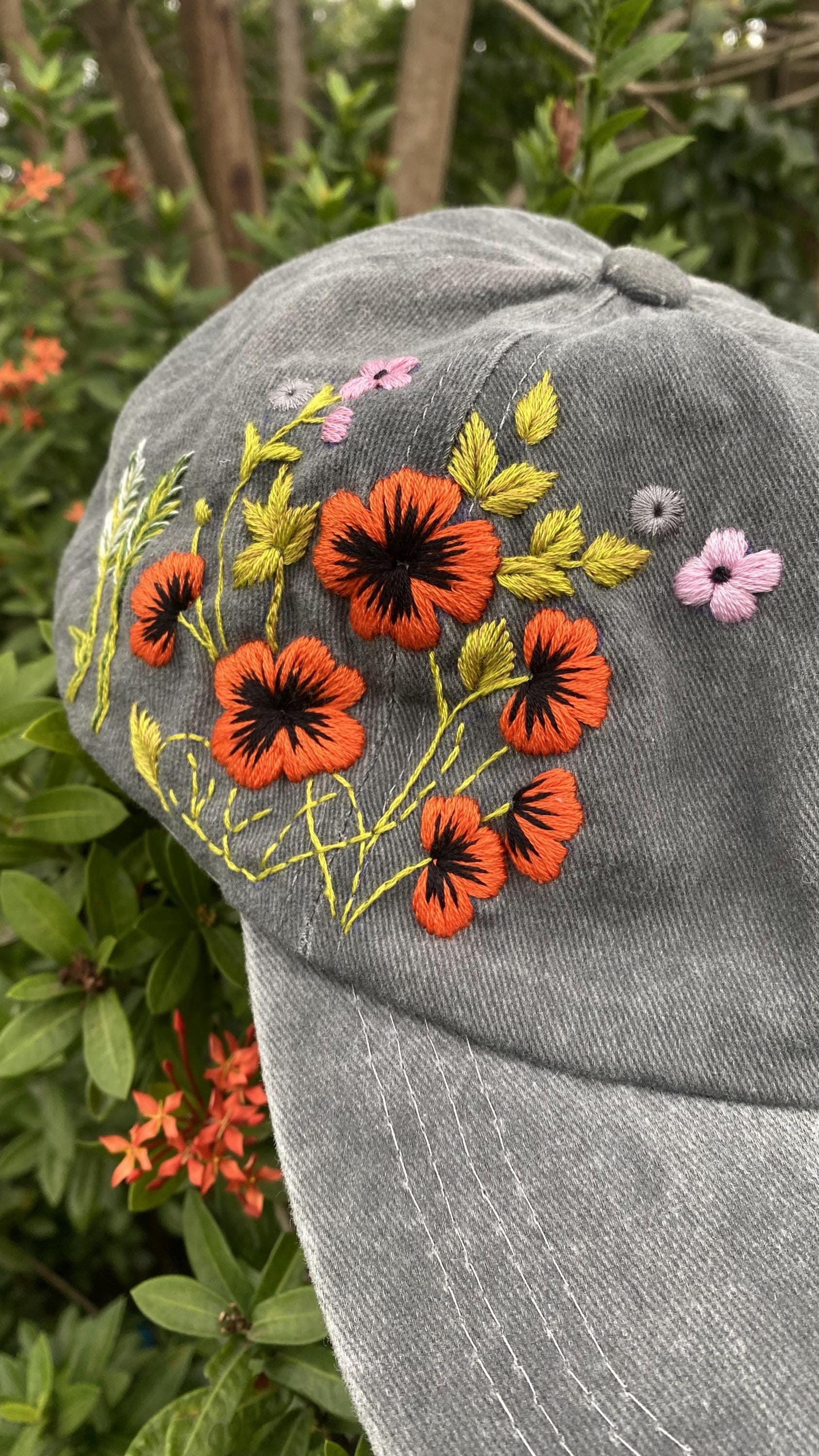 Flowers Hand Embroidered, Embroidery Hat, Cap, Embroidered Hat for ...