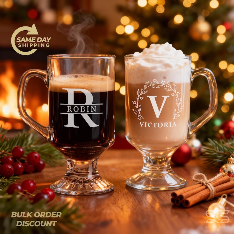 Personalized Glass Latte Mug, 10oz Custom Coffee Cup, Laser Engraved ...