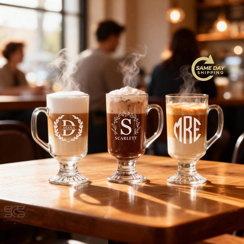 Personalized Glass Latte Mug, 10oz Custom Coffee Cup, Laser Engraved ...