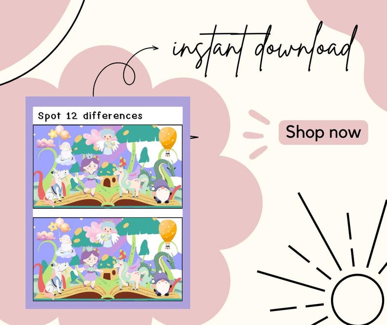 Spot the Difference Printable Worksheets, Printable Games for Kids, Find the Difference Game for ...