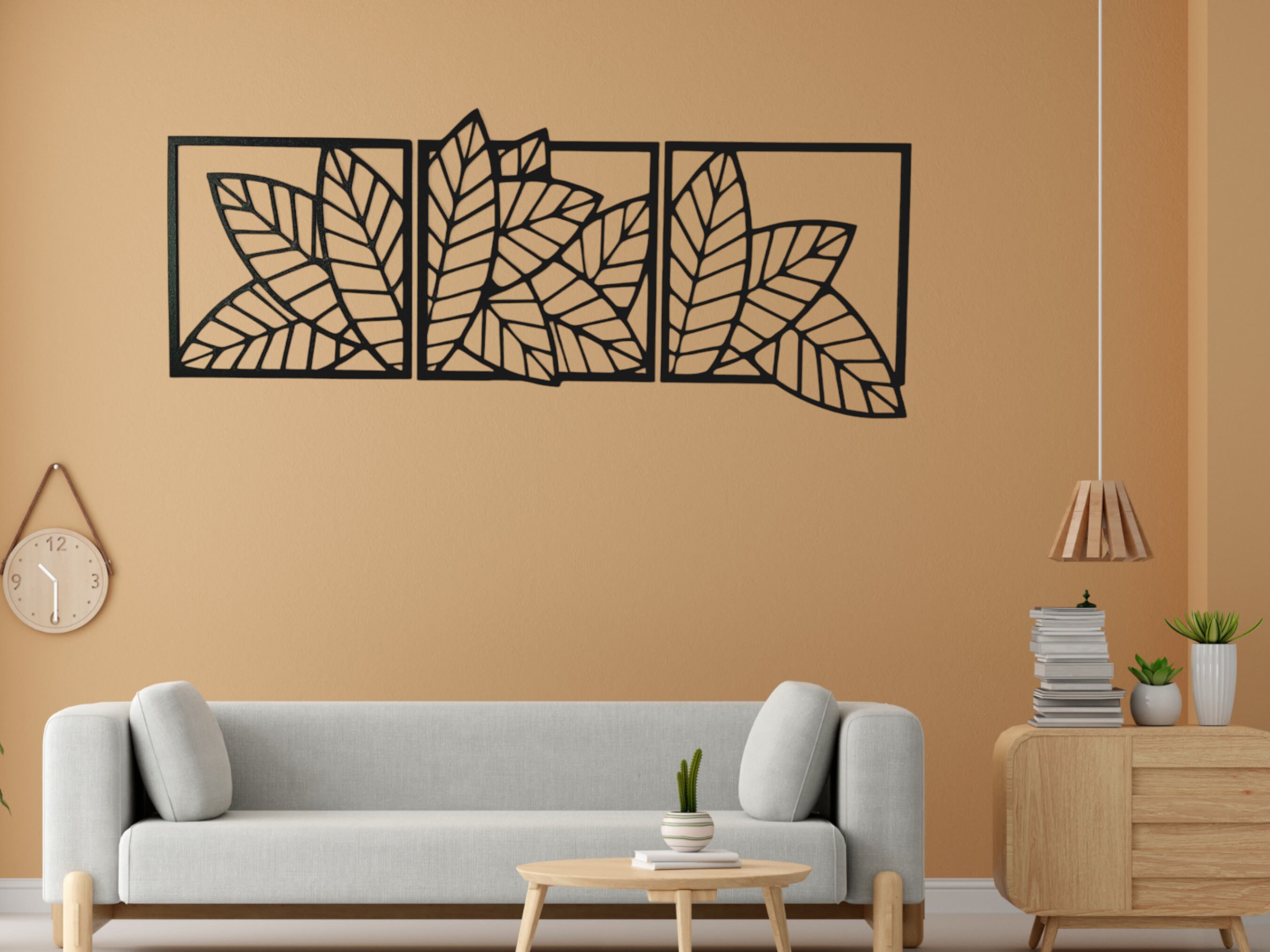 Three Piece Tropical Leaf Wall Art, Wooden Leaf Wall Hanging, Tropical ...