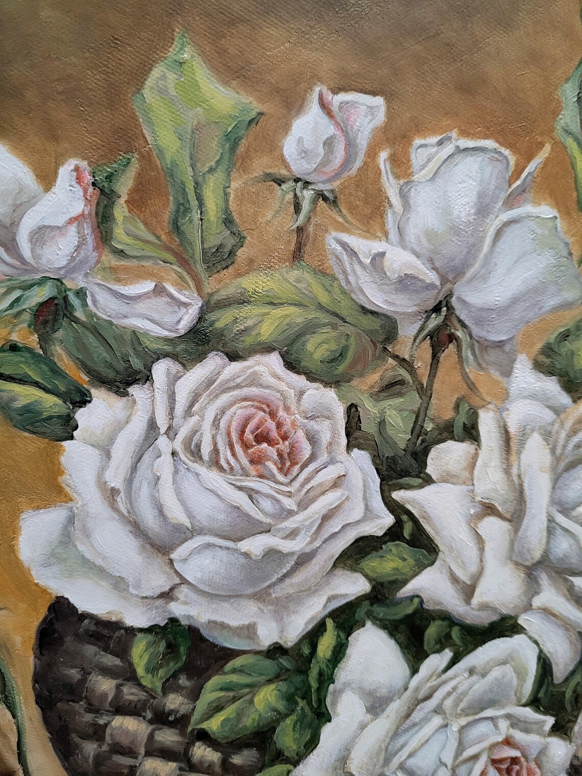 White Roses Painting Oil on Canvas E1631 Vintage Stan - Etsy