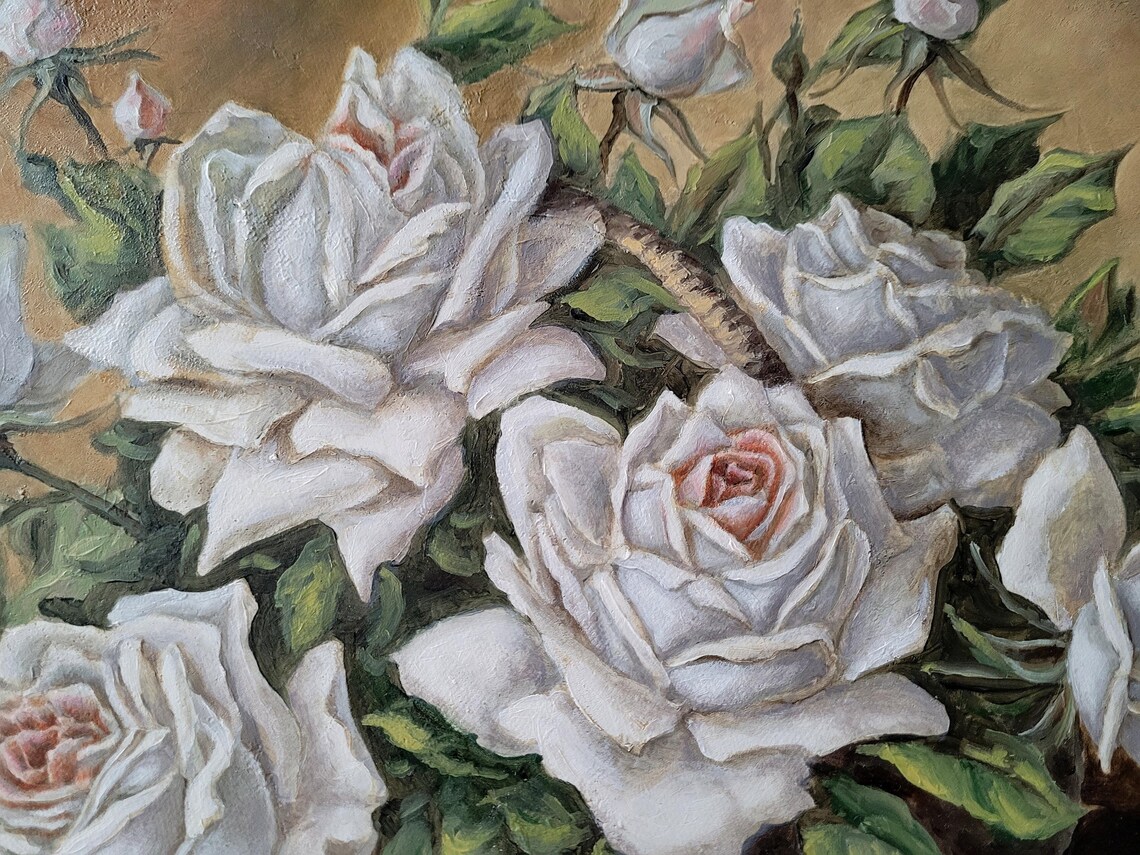 White Roses Painting Oil on Canvas E1631 Vintage Stan - Etsy