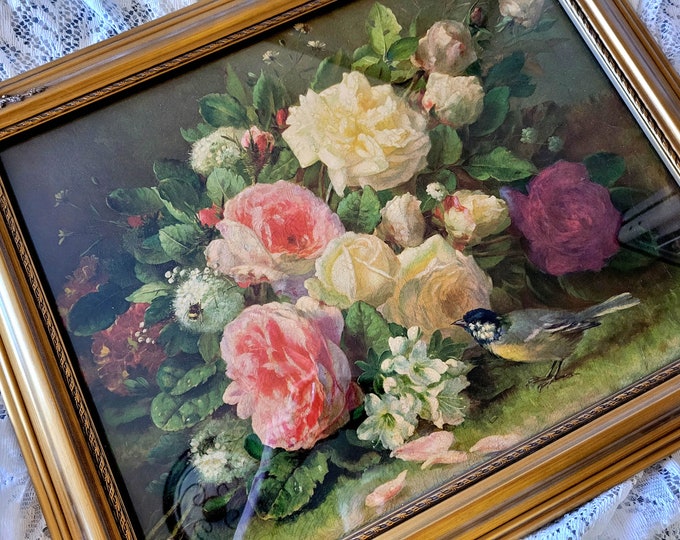 Antique Robie Roses Bird Bee LARGE Print E2673 Fragrance in Bloom Jean ...