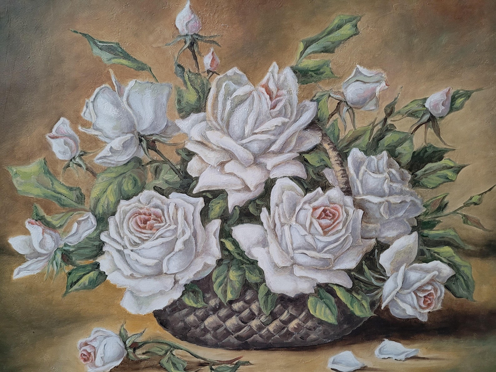 White Roses Painting Oil on Canvas E1631 Vintage Stan - Etsy