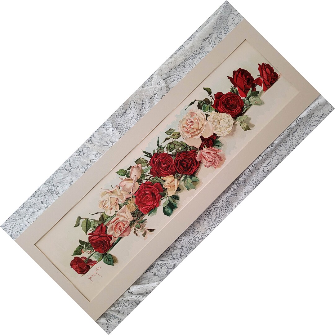 Antique Roses Yard Long Print Wells E2661 Boudoir Art Vintage the Gilded Age Victorian ...