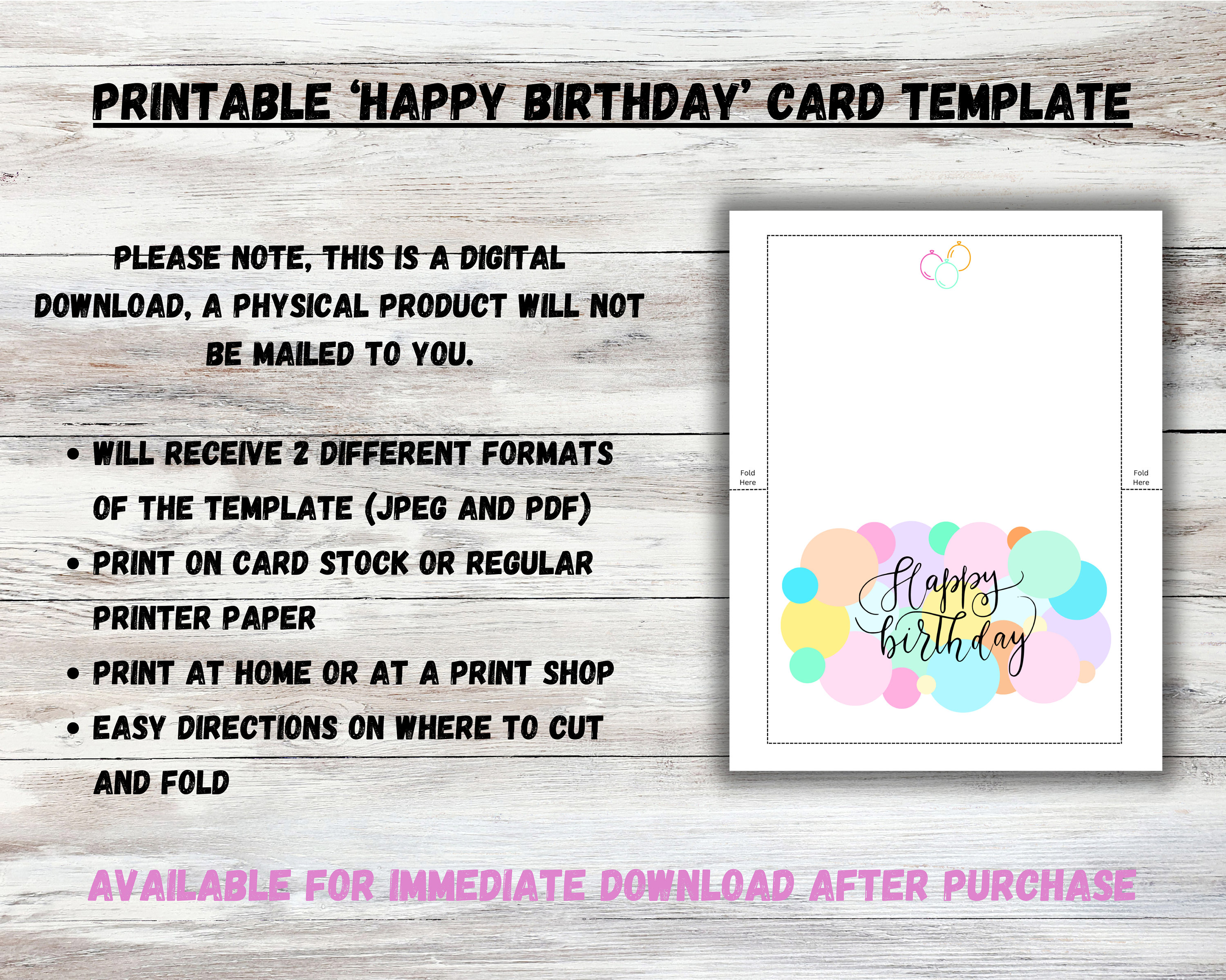 Printable Happy Birthday Card, Birthday Card, Colorful Birthday Card ...