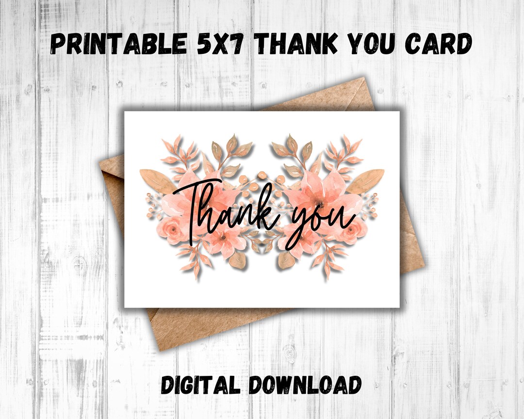 Thank You Digital Card, Digital Printable Card, 5x7 Digital Thank You ...