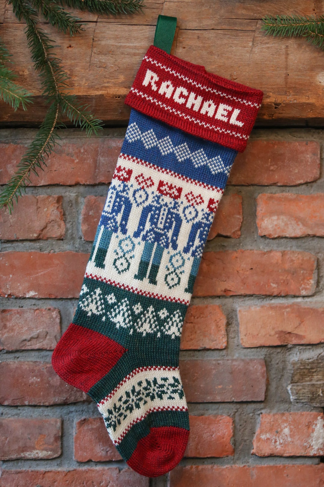 Nutcracker Christmas Stocking, Personalized, Knitted, With Blue - Etsy