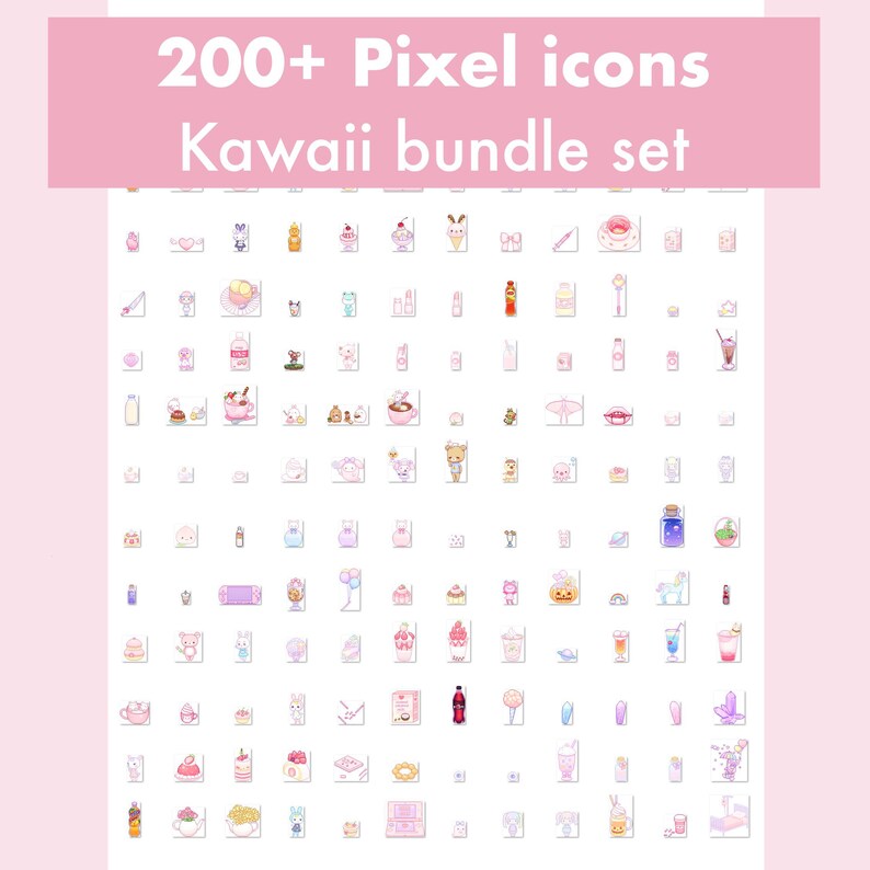 200+ Pastel Pink Kawaii Aesthetic Pixel Art Icons - Cute Pixel Art ...