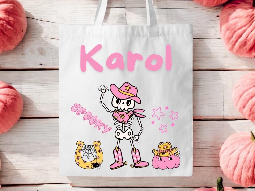 Personalized Halloween Tote Bag: Pink Skeleton Candy Bag - Etsy