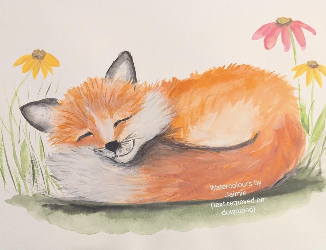 Sleeping Fox Watercolour Painting - Digital Download for Printing ...