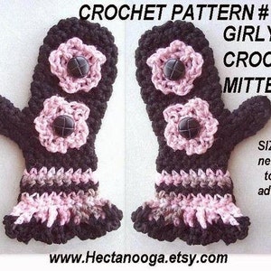 Crochet Patterns, Mittens FRILLY Edge, GIRLY MITTENS Num. 335, Any Size ...