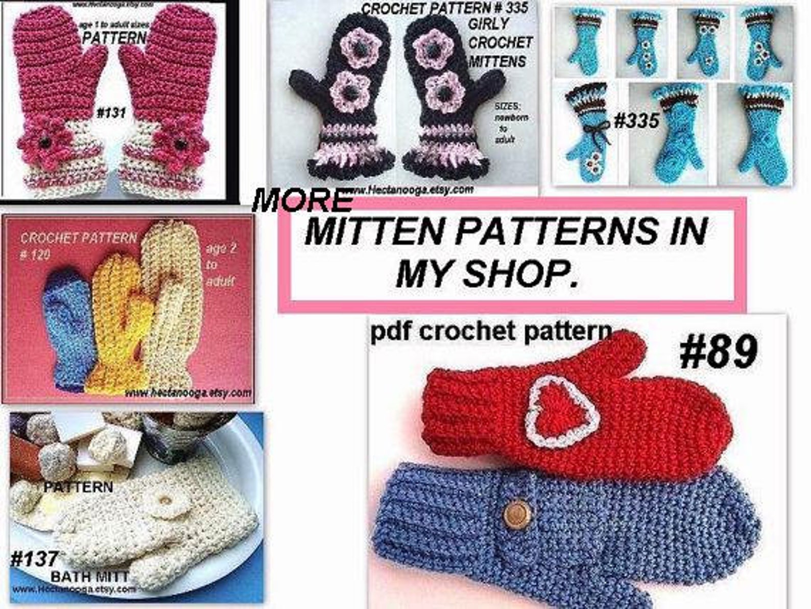 MITTENS Crochet Pattern, #120, Size 2, to Adult X-large, Instant ...