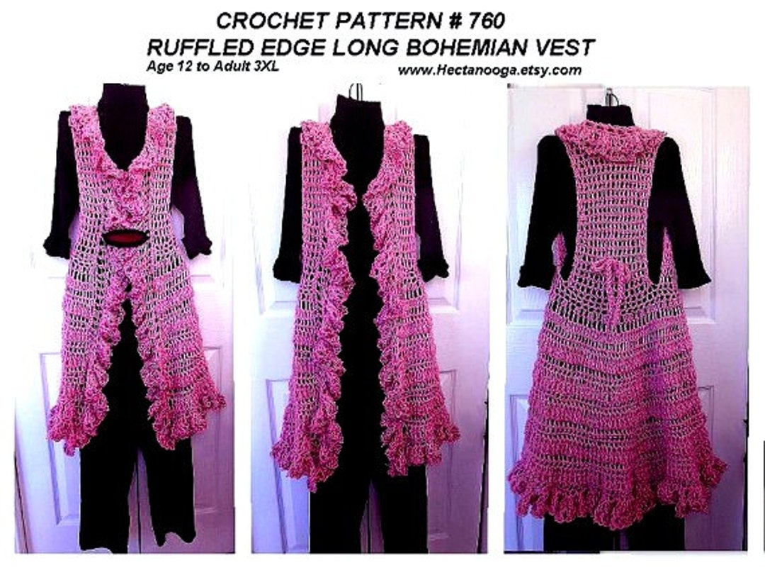 Crochet PATTERN, Ruffled Edge Long Vest , Circular Vest, Child, Adult ...