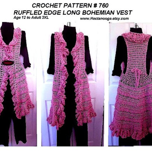 Crochet PATTERN Ruffled Edge Long Vest Circular Vest - Etsy