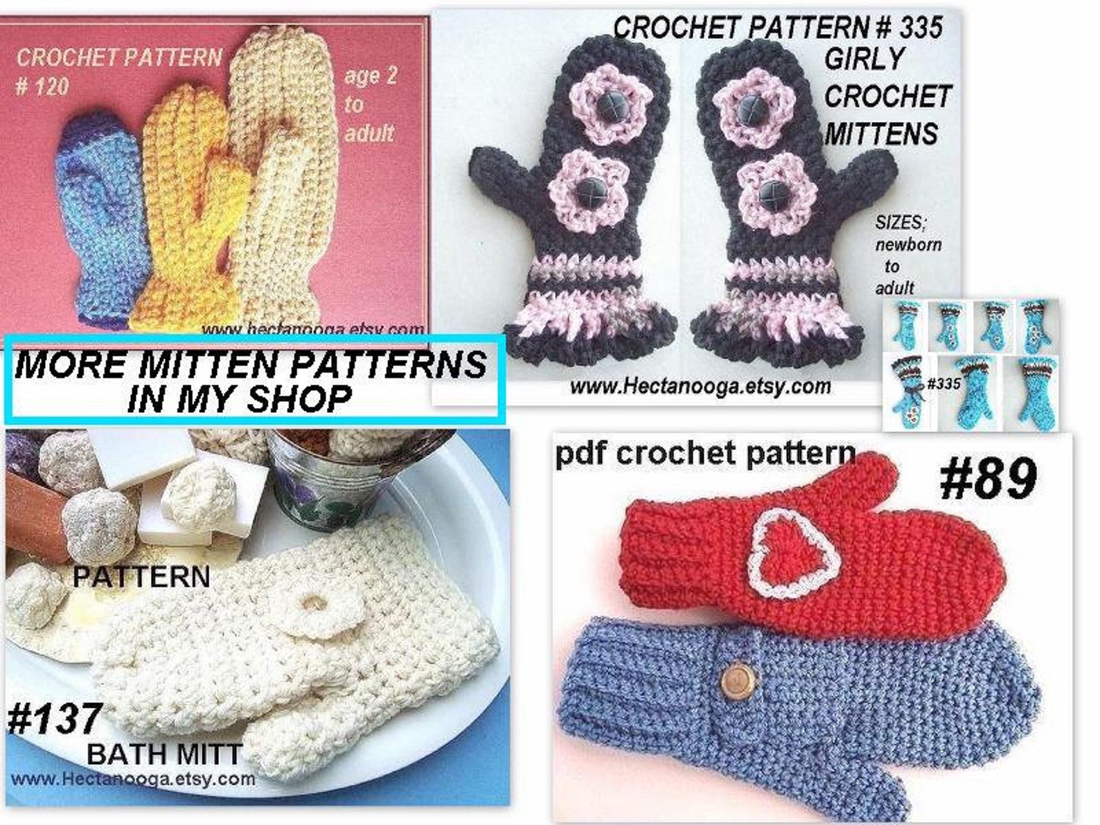 Mittens CROCHET PATTERN, Instant Download, # 231, Raspberry Mittens ...