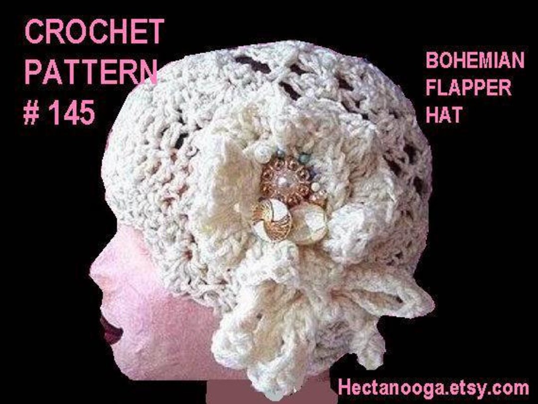 Bohemian Flapper Hat, CROCHET PATTERN , 145, Women's Hat and Flower ...
