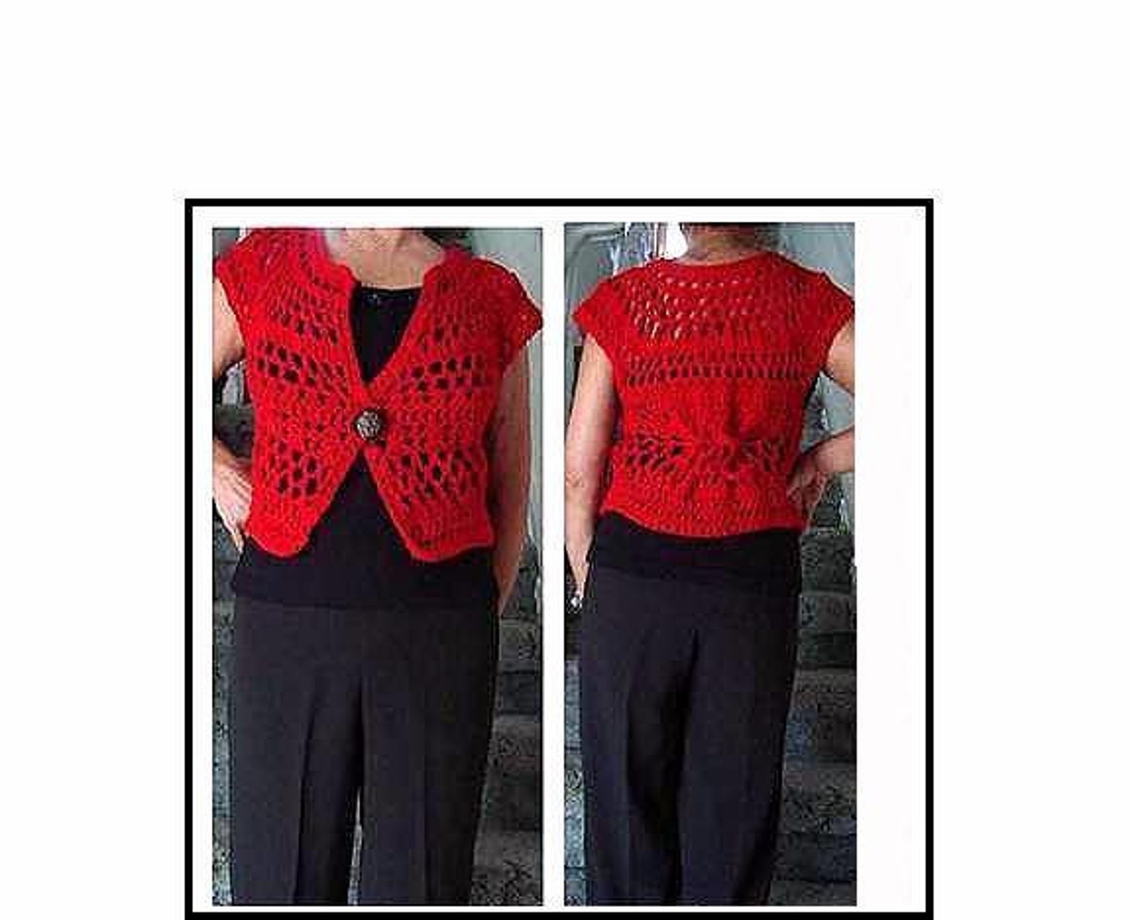 Crochet Shrug Vest PATTERN, Red Shrug, Num. 71, Adult Small to Plus ...