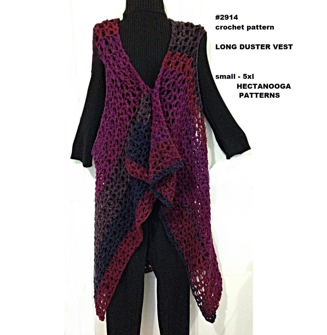 CROCHET PATTERN, LONG Duster Vest, Make It Any Length, Women's Clothing ...