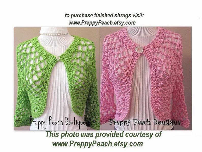 Crochet PATTERN, Crochet Summer Shrug Num 134, One Skein Open Weave ...