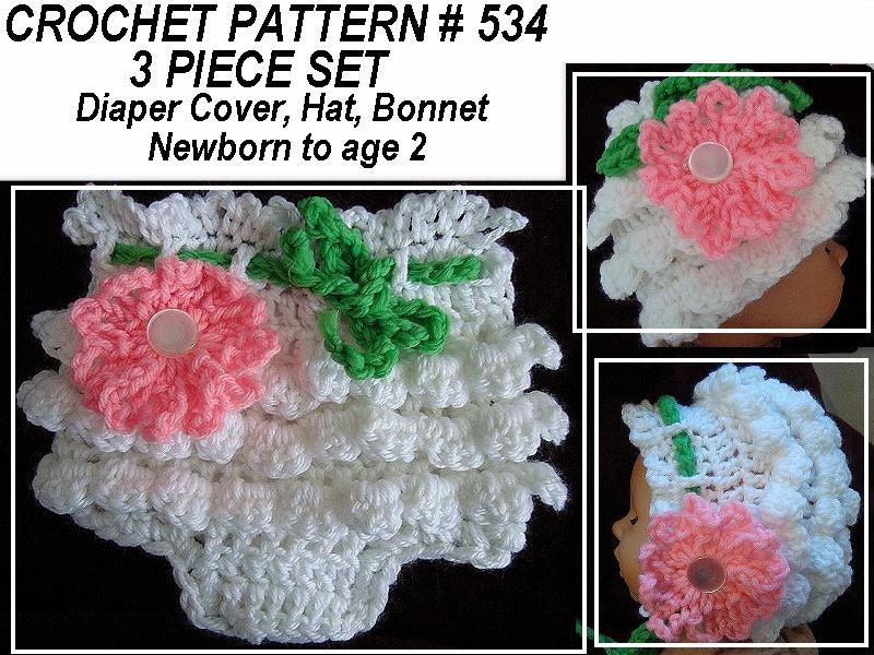 BABY crochet pattern ruffled pants diaper cover hat and | Etsy