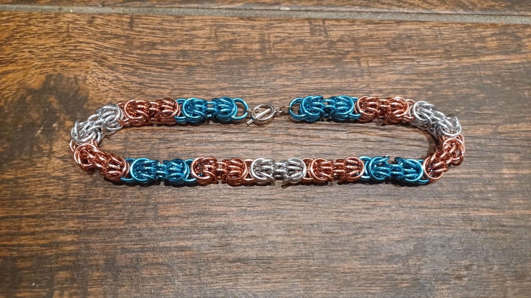 Handmade Trans Pride Flag Chainmail Necklace Tryzantine (modified ...