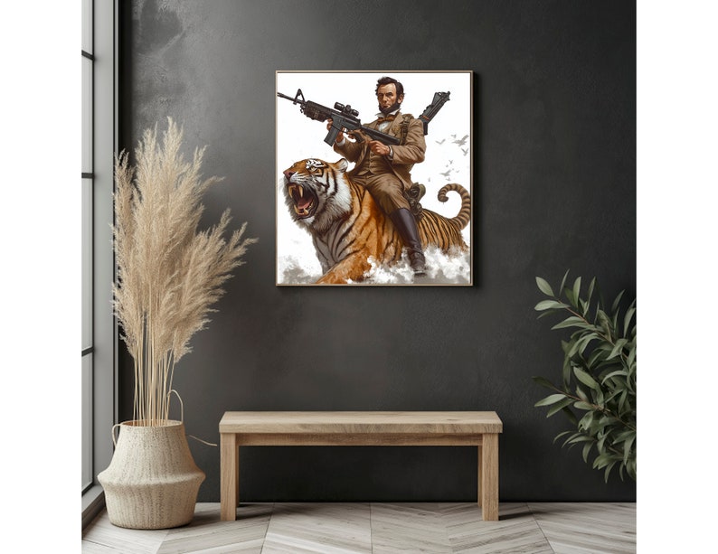 Abraham Lincoln Riding a Tiger A.I. Art - Etsy