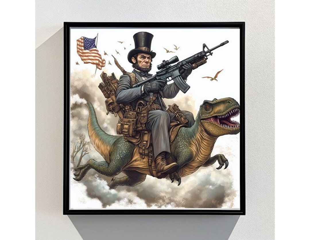 Abraham Lincoln Riding a Velociraptor A.I. Art - Etsy
