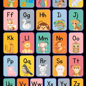 Colorful Animal Alphabet Poster Digital ABC Chart for Toddlers ...