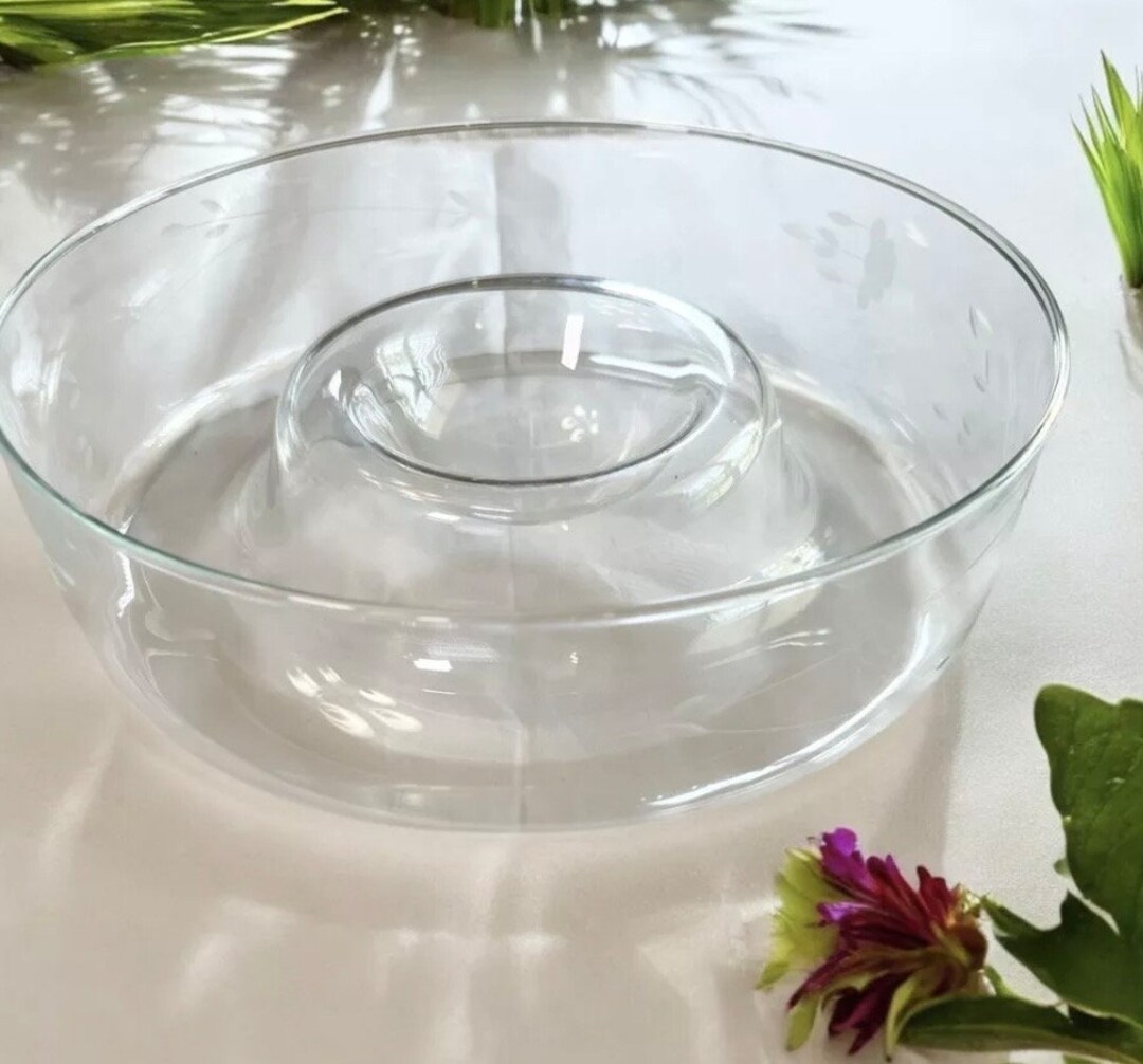 Vintage Clear Glass Chip and Dip Bowl Set, Mid-century Modern Serving ...