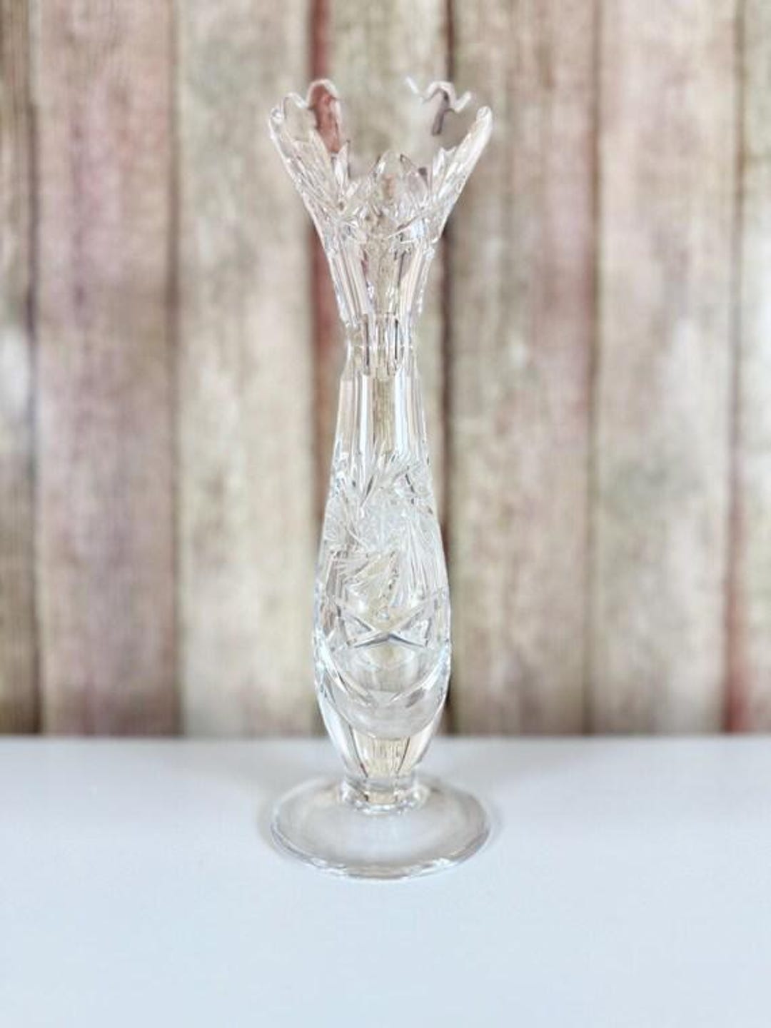 Crystal Vase With Star of David Design Ornate Etched Decorative Bud ...