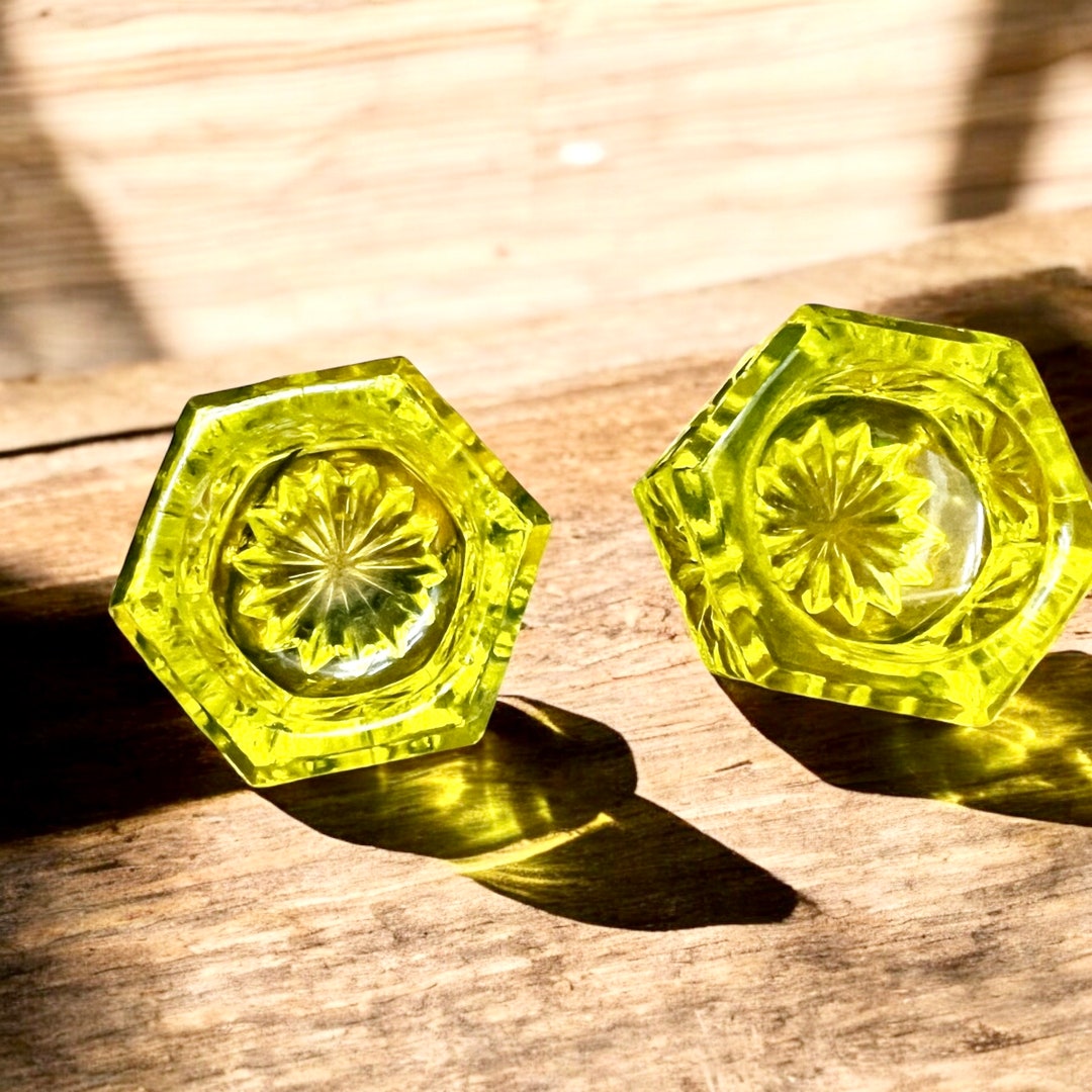 Vintage Uranium Glass Salt Cellars - Vaseline Glass - Pair of Glowing ...