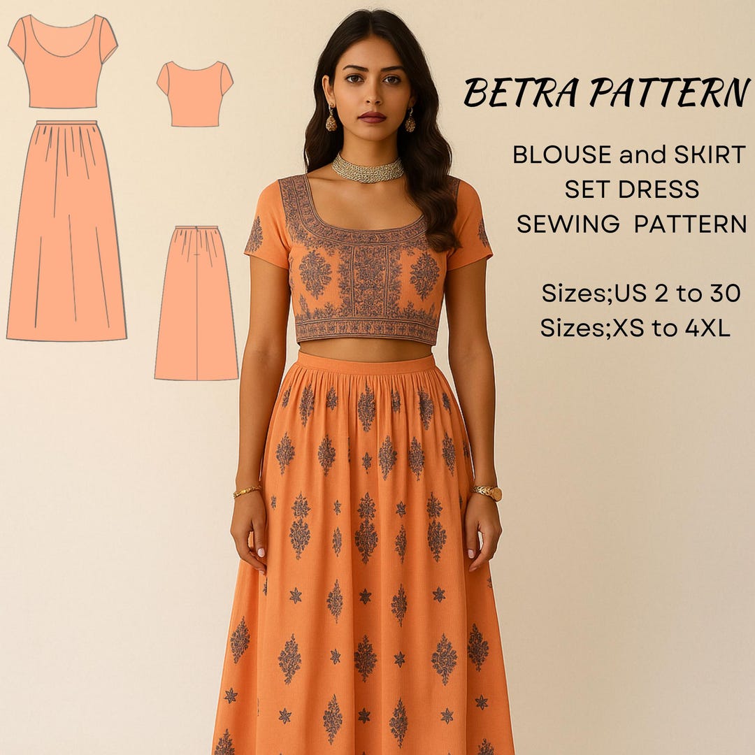 Blouse and Skirt Set Dress Sewing Pattern : Anarkali,indian Lehanga ...