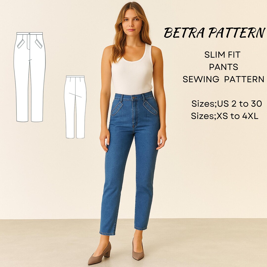 Slim Fit Pants Sewing Pattern: Retro Trousers (A4, A0, US Letter) (PDF ...