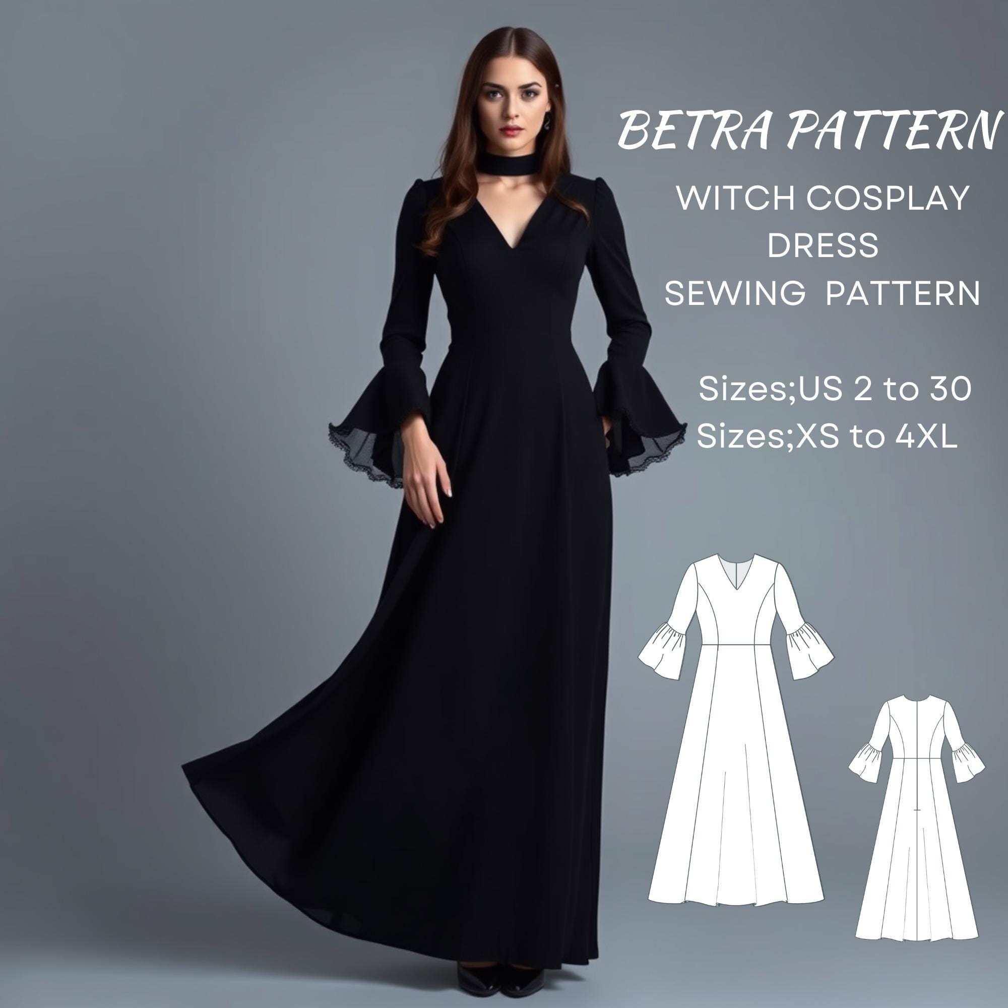 Witch Cosplay Dress Sewing Pattern, Gothic Vampire Maxi Dress (PDF ...