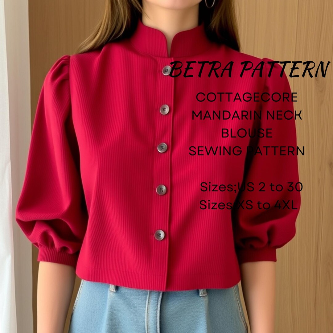 Cottagecore Mandarin Neck Blouse Sewing Pattern,puff Sleeve Shirt ...