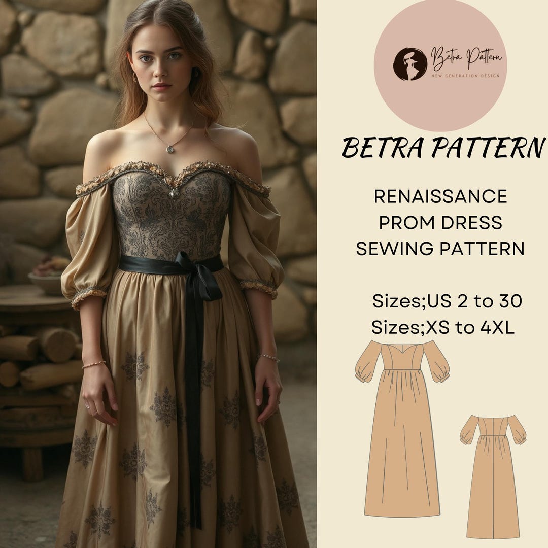 Renaissance Dress Sewing Pattern: off Shoulder, Medieval, Cosplay (PDF ...