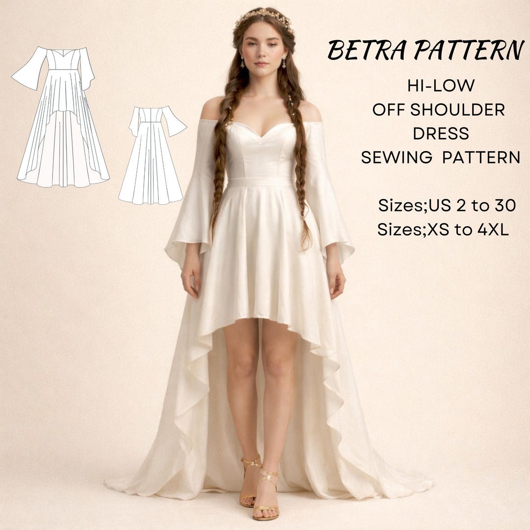 Hi-low off Shoulder Dress Sewing Pattern: Goddess Ball Gown (A4/US ...