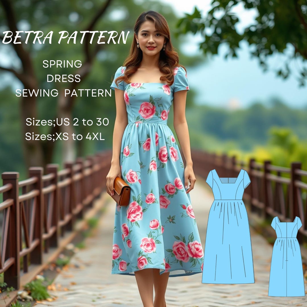 Cottagecore Midi Dress Sewing Pattern: Fairycore, Flower Girl (A0, A4 ...