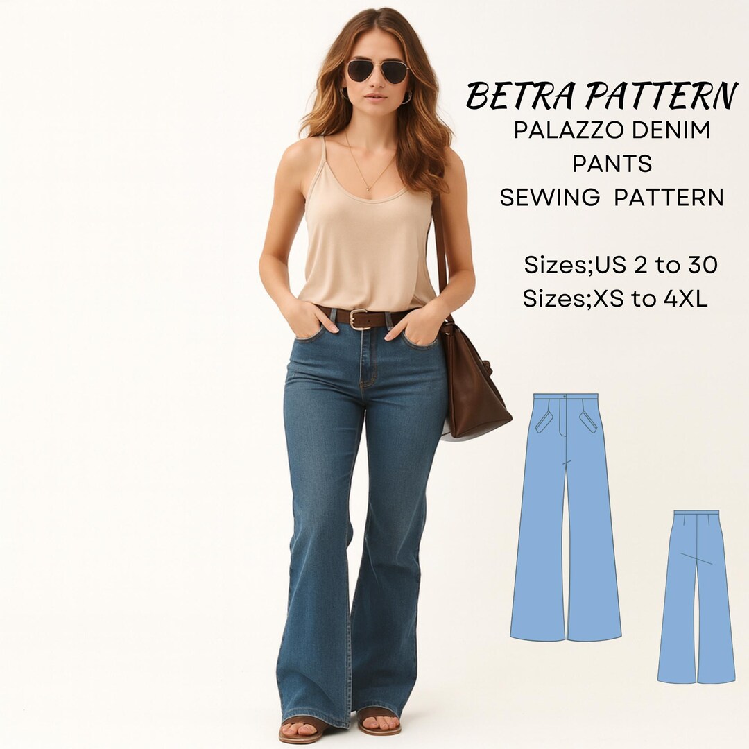 Denim Palazzo Pants Sewing Pattern: Loose Fit, Plus Sizes (PDF Download ...