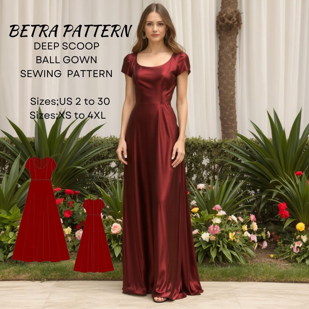 Silk Ball Gown Sewing Pattern: Deep Scoop Maxi Dress (A4/US Letter ...