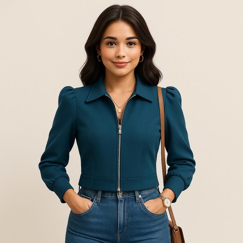 Puff Sleeve Cuttle Collar Jacket Sewing Pattern, XS-4XL (A4-US Letter ...