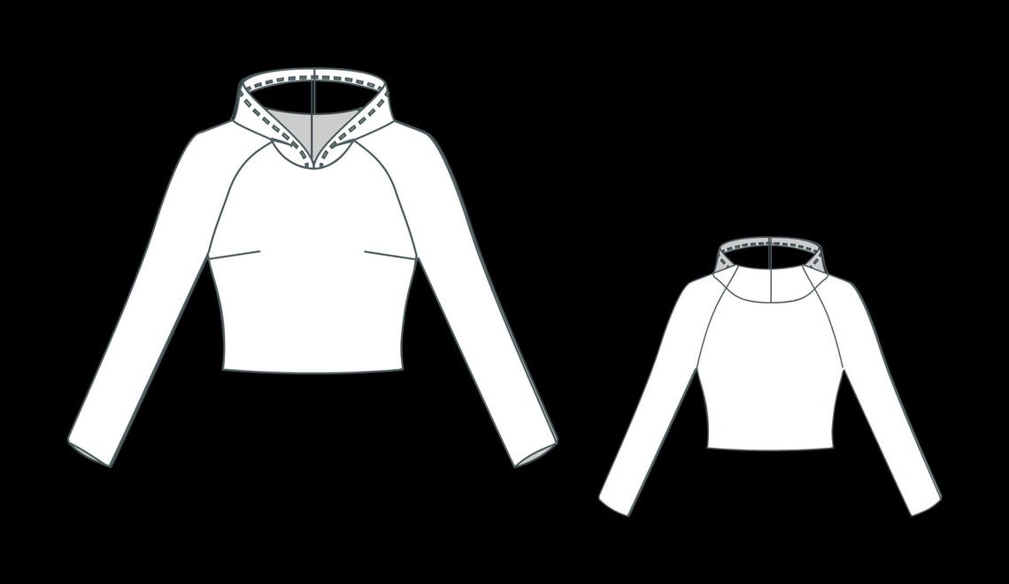 Hoodie Crop Sweatshirt Sewing Pattern: Raglan Sleeve, XS-4XL (PDF ...