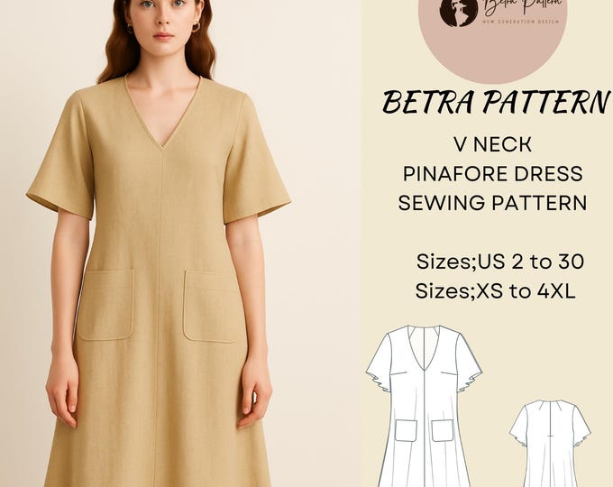 PDF Sewing Pattern for Deep V Neck Pinafore Dress With Circle Skirt and ...