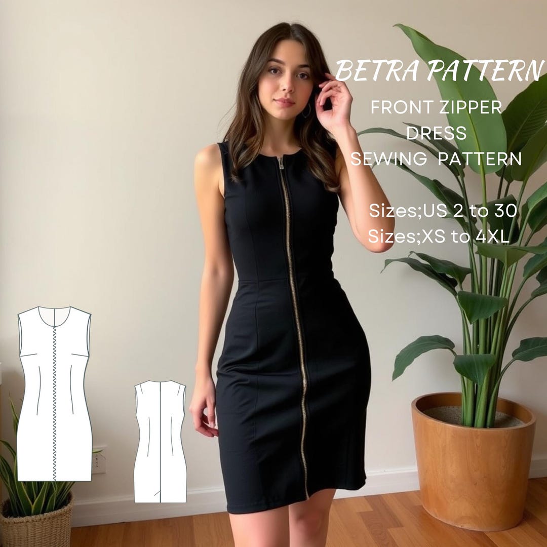 Front Zipper Dress Sewing Pattern,pinafore Dress Pattern ,classic ...