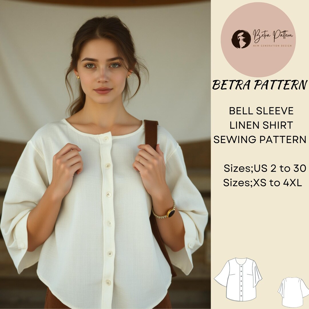 Bell Sleeve Linen Shirt Sewing Pattern,loose Shirt Pattern,buttondown ...